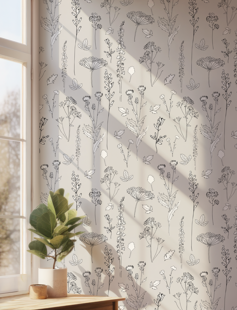 Nature Study on Griege Wallpaper – Willow + Wild Design